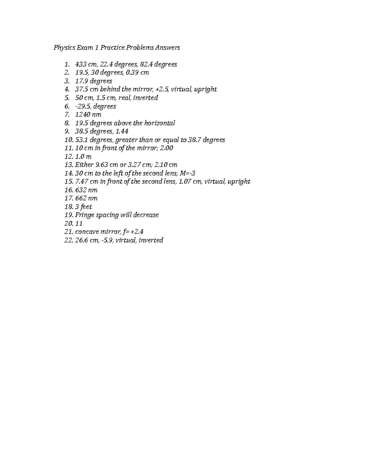 Physics Exam 1 Practice Problems Answers - Physics Exam 1 Practice ...