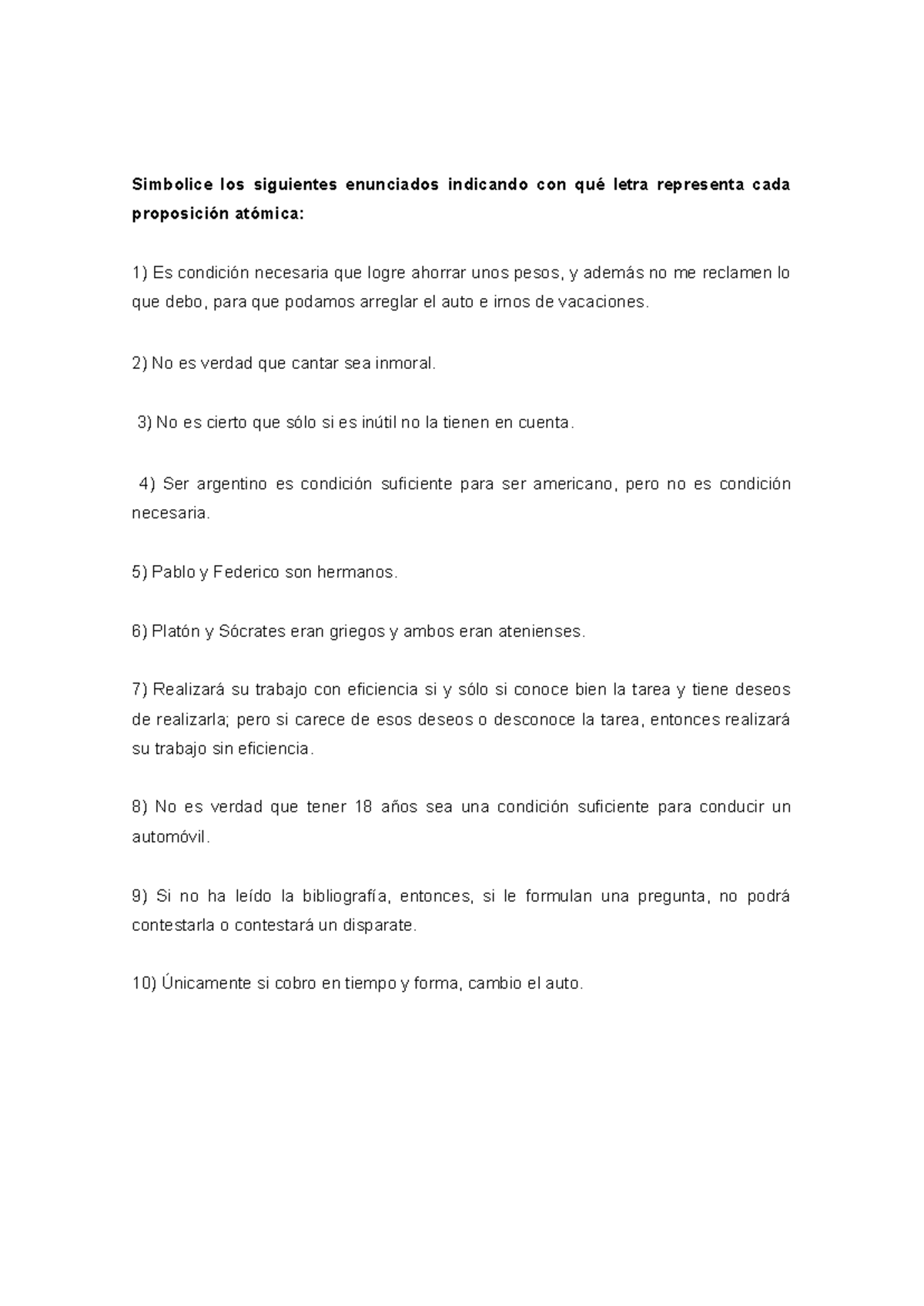 Ejercicios extra de simbolización de enunciados practicar - Simbolice ...