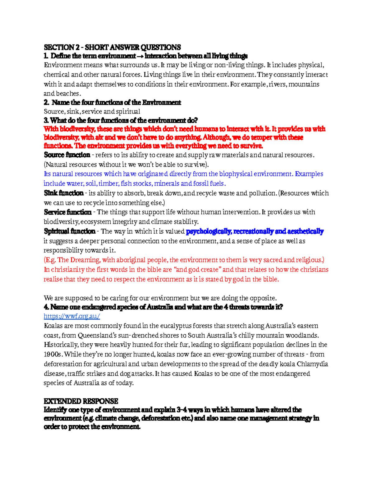 Geography Yearly Exam Revision - Grade 10 - SECTION 2 - SHORT ANSWER ...
