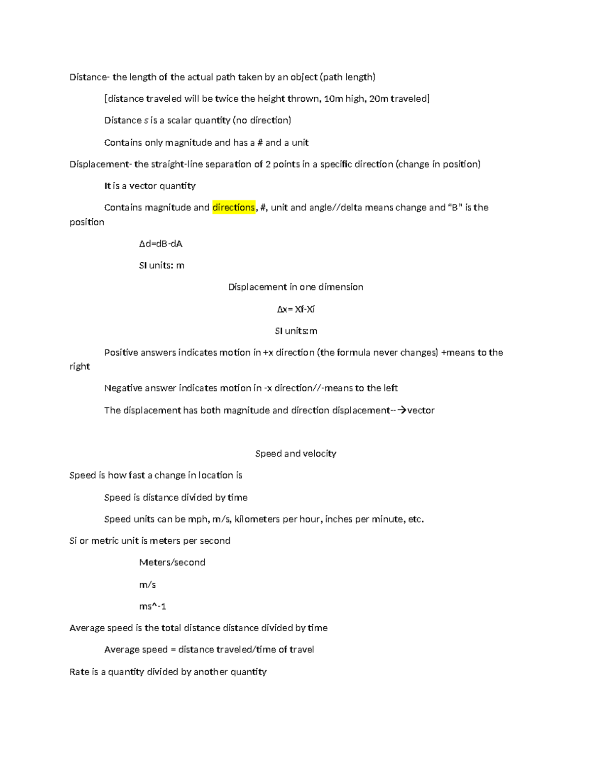 Physics Lecture 8 - Distance- the length of the actual path taken by an ...