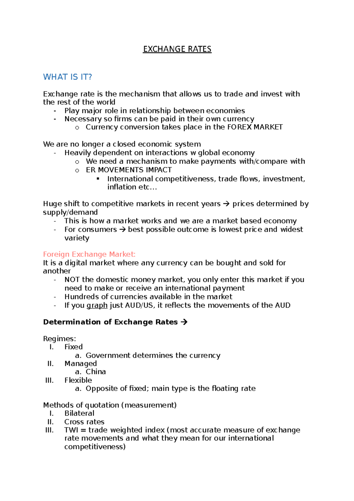 Exchange Rates - Notes on part of Topic 2 Yr 12 Eco - EXCHANGE RATES ...