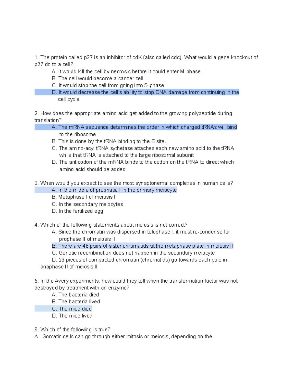 Cell Bio Final - Study guide, practice exam with ANSWERS - The protein ...