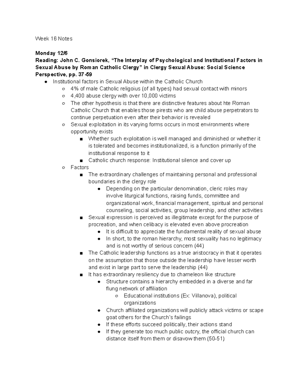 Class Notes Week 16 - Week 16 Notes Monday 12/ Reading: John C ...