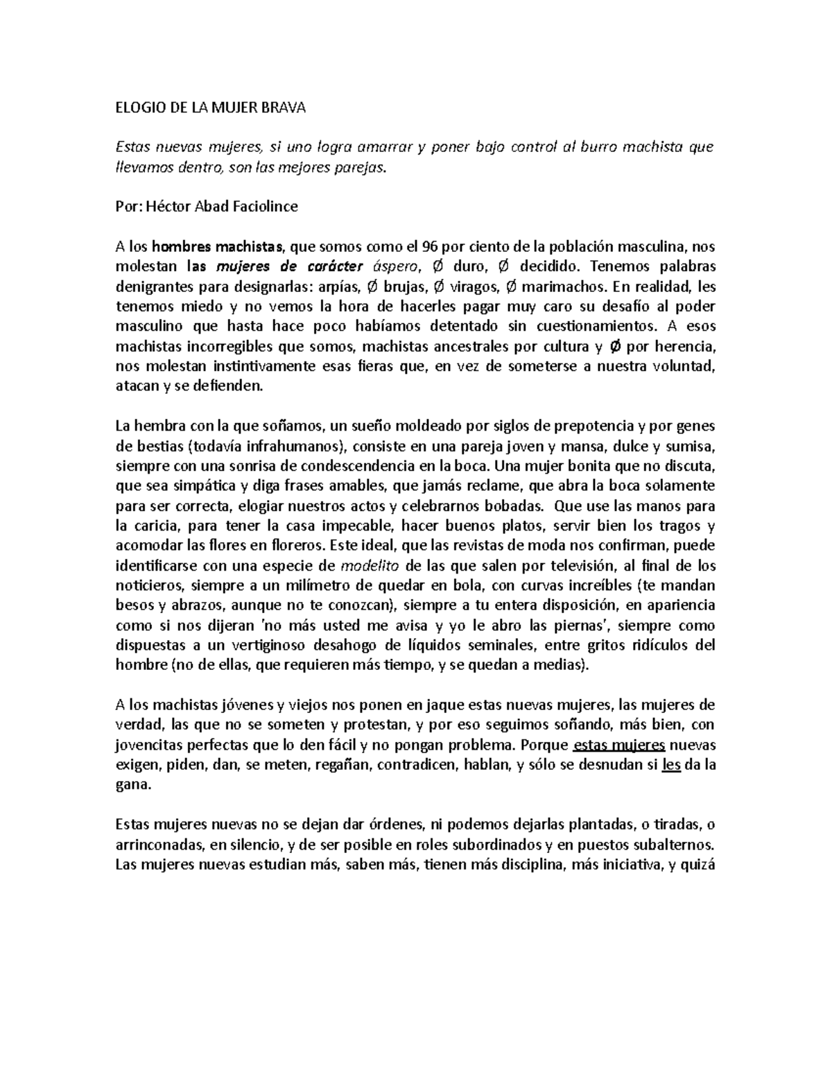 Taller Elogio a la mujer brava - ELOGIO DE LA MUJER BRAVA Estas nuevas ...