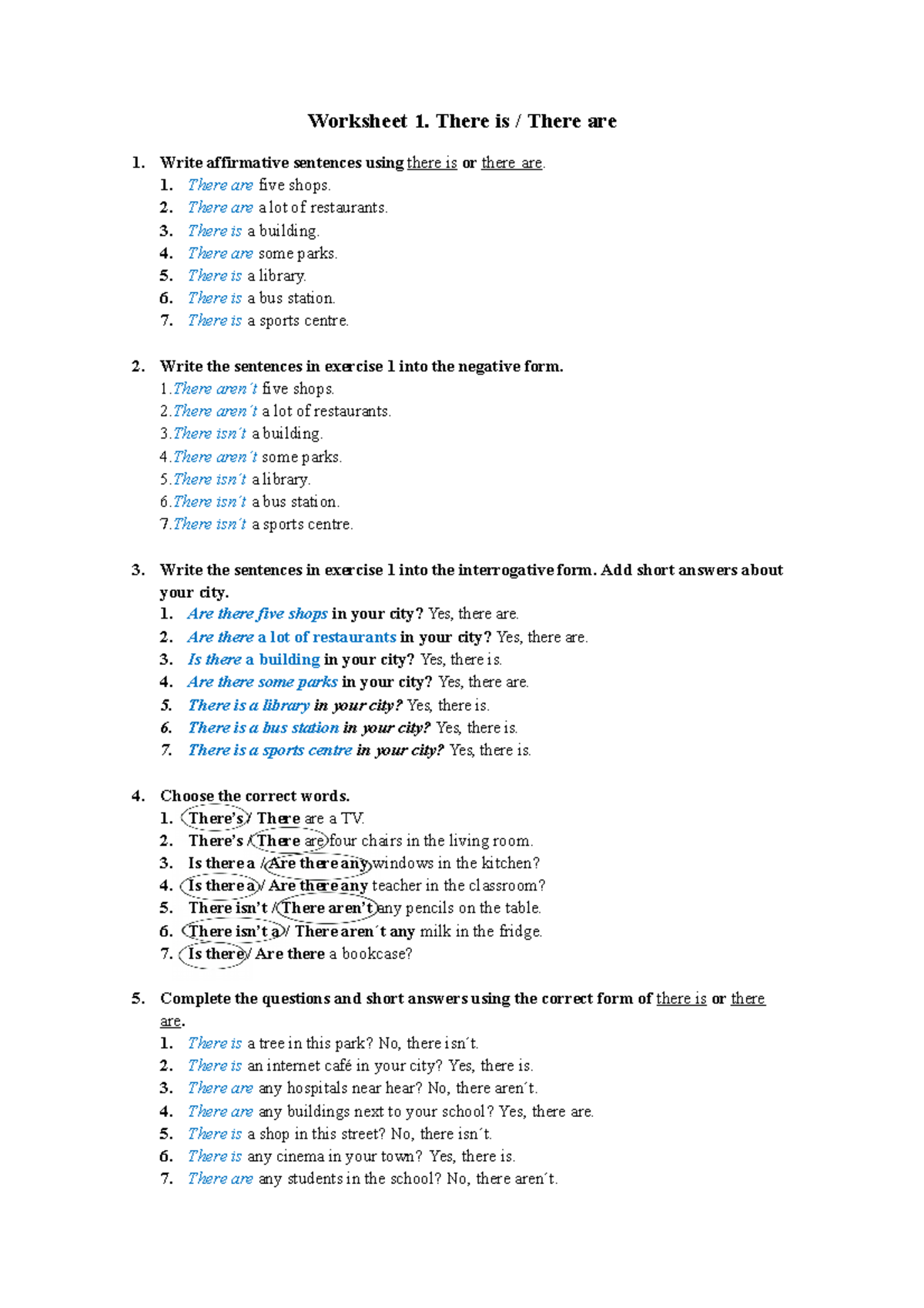Tarea 3 Worksheet 1 There Is There Are 1 Write Affirmative