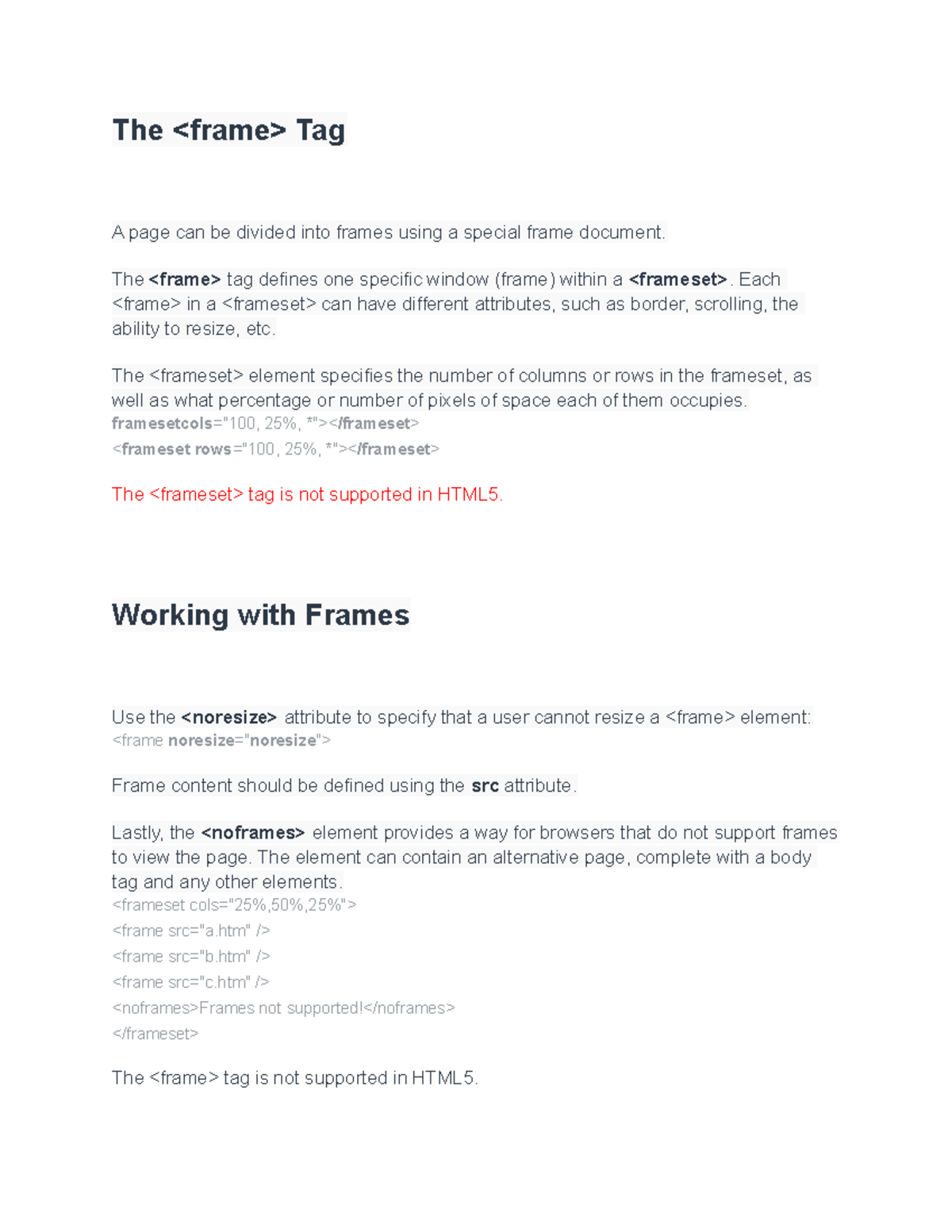 The frame Tag & working with frame tags-HTML - The Tag A page can be ...
