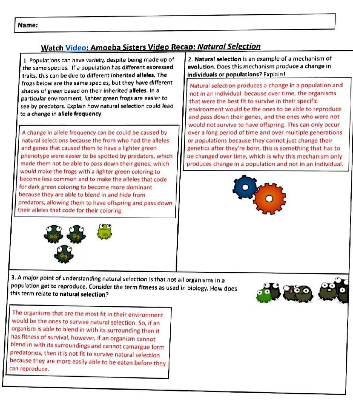 Book Jul 27, 2024 - Natural Selection Amoeba Sisters Handout - / Name ...