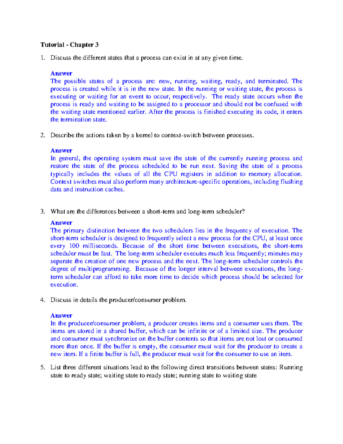Tutorial chap3-4 with answers - Tutorial - Chapter 3 Discuss the ...