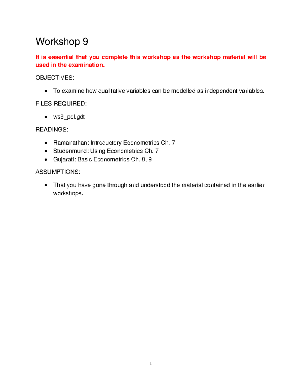 212ECN Workshop 9 Rough Answers - Workshop 9 It is essential that you ...