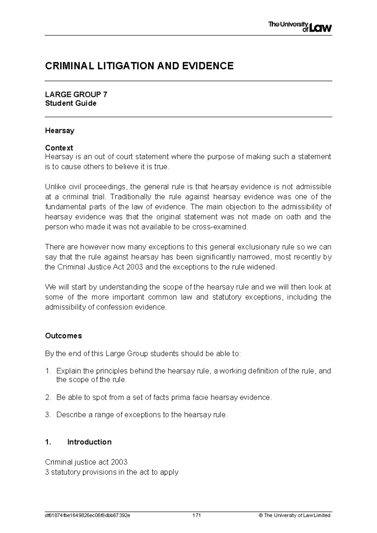 2223 crle lg07 ce01 student guide - CRIMINAL LITIGATION AND EVIDENCE ...