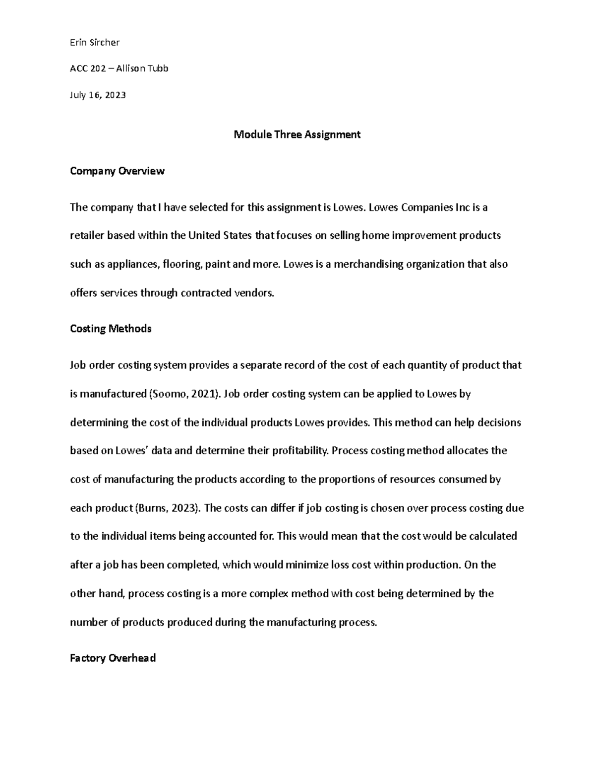 ACC 202 Mod 3 Assignment - Erin Sircher ACC 202 – Allison Tubb July 16 ...