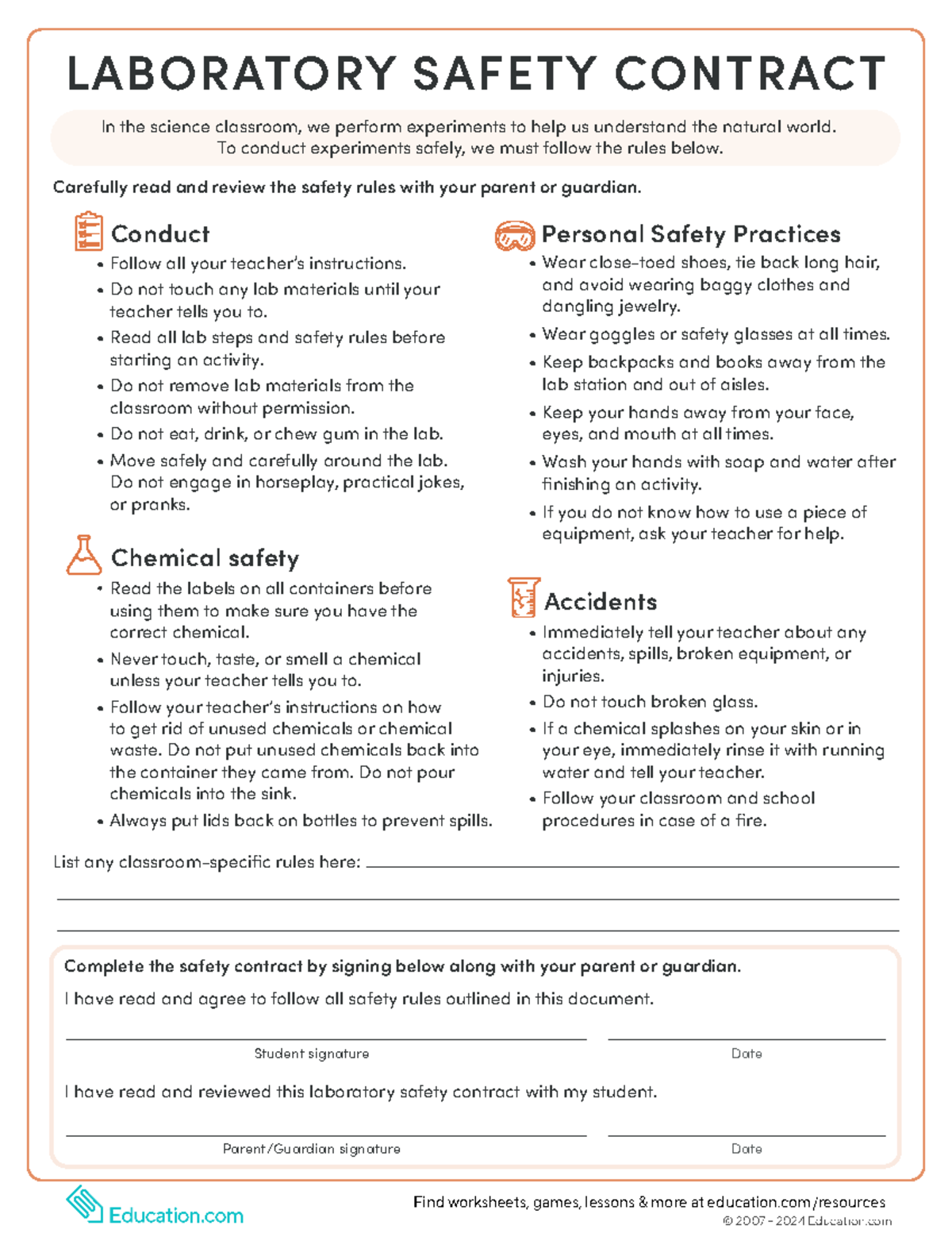 Laboratory-safety-contract - Follow all your teacher’s instructions. Do ...