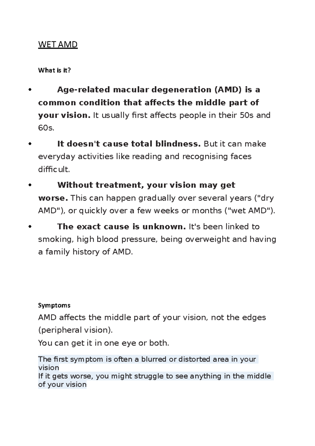WET AMD leaflet - WET AMD What is it? Age-related macular degeneration ...