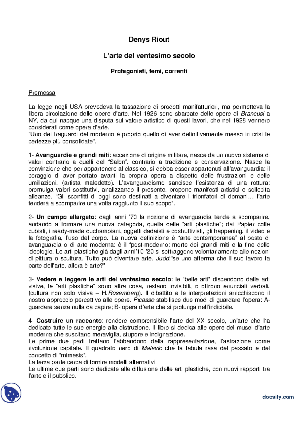 L'arte del ventesimo secolo-Denys Riout-riassunto libro - Denys Riout L ...