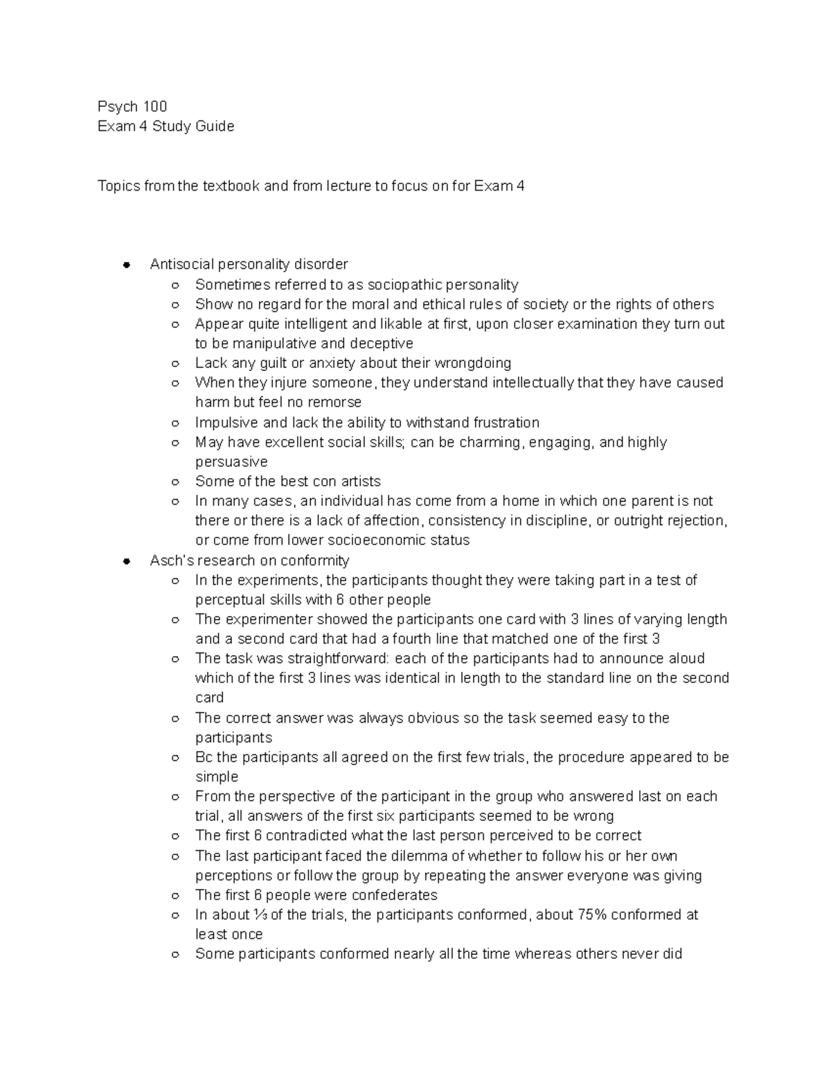 P100 Exam 4 - psycho notes - Psych 100 Exam 4 Study Guide Topics from ...