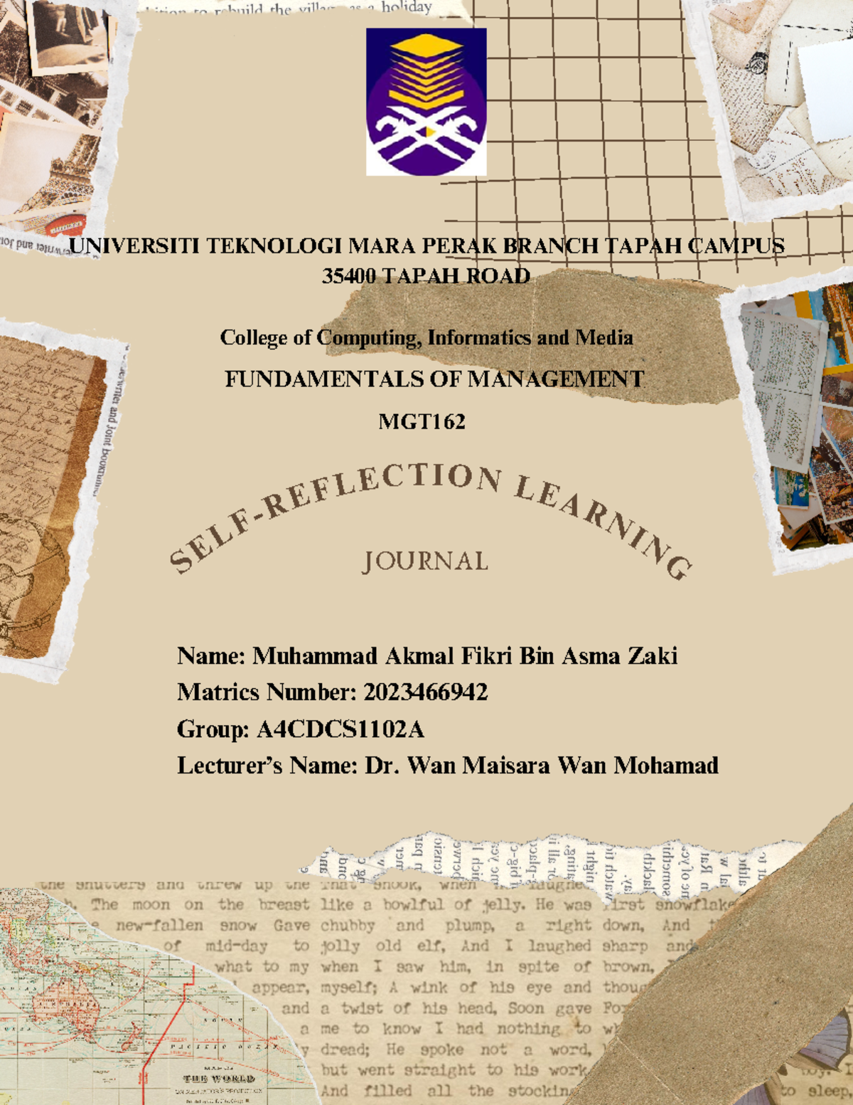 mgt individual project - FUNDAMENTALS OF MANAGEMENT MGT S E L F R E F L ...