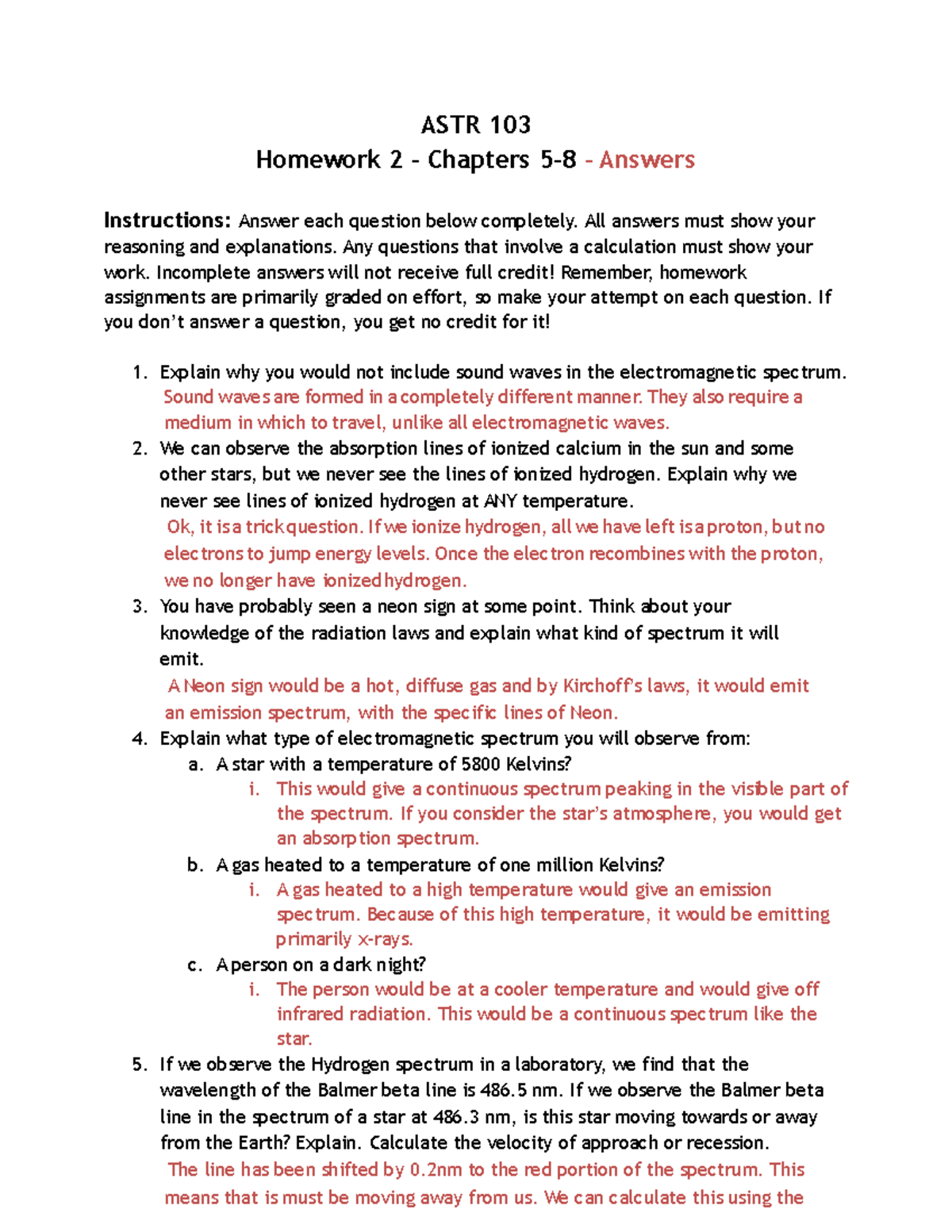 Homework 2 - 2018 - Answers - ASTR 103 Homework 2 – Chapters 5-8 ...