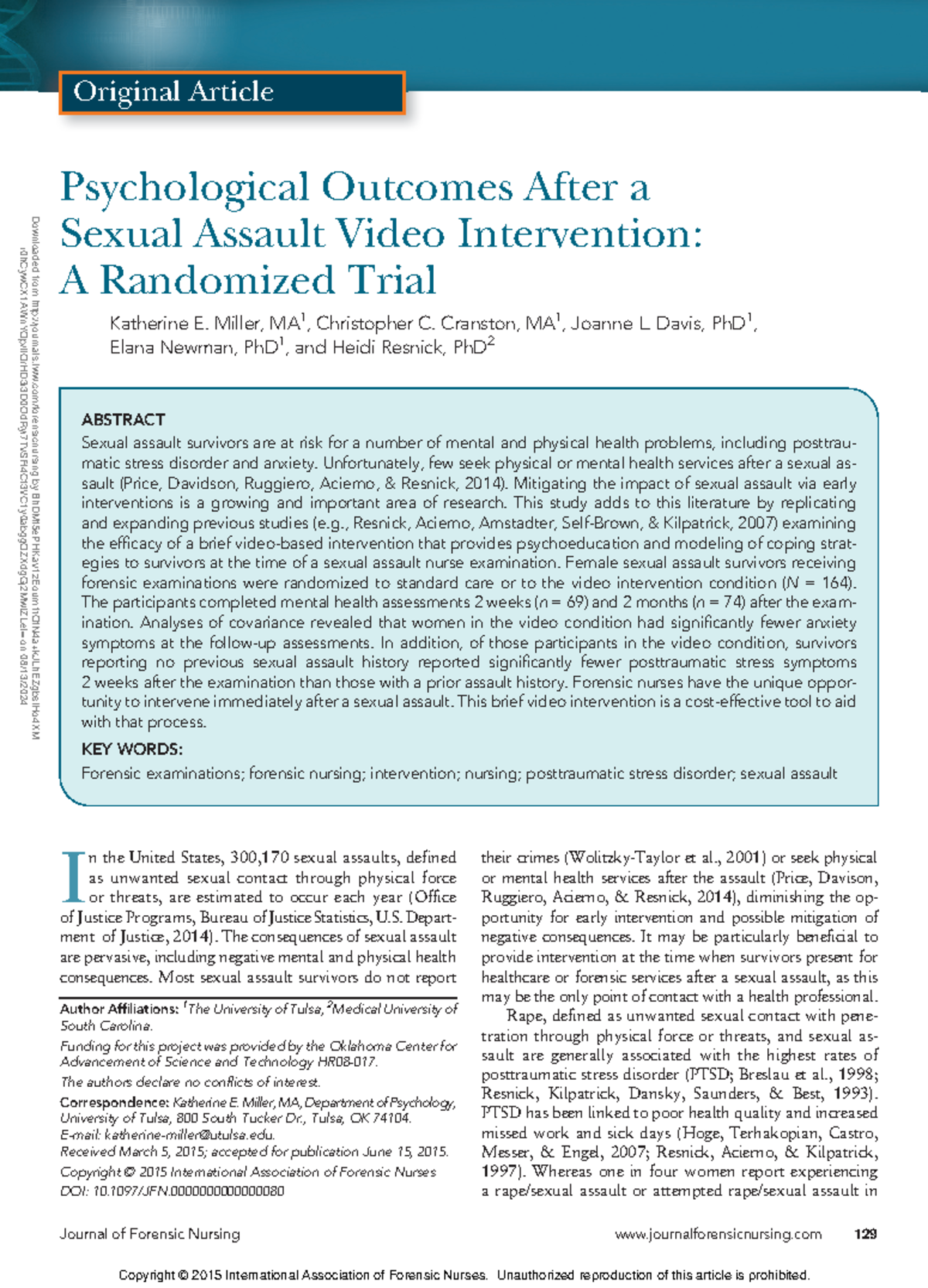 Psychological outcomes after a sexual assault - Psychological Outcomes ...