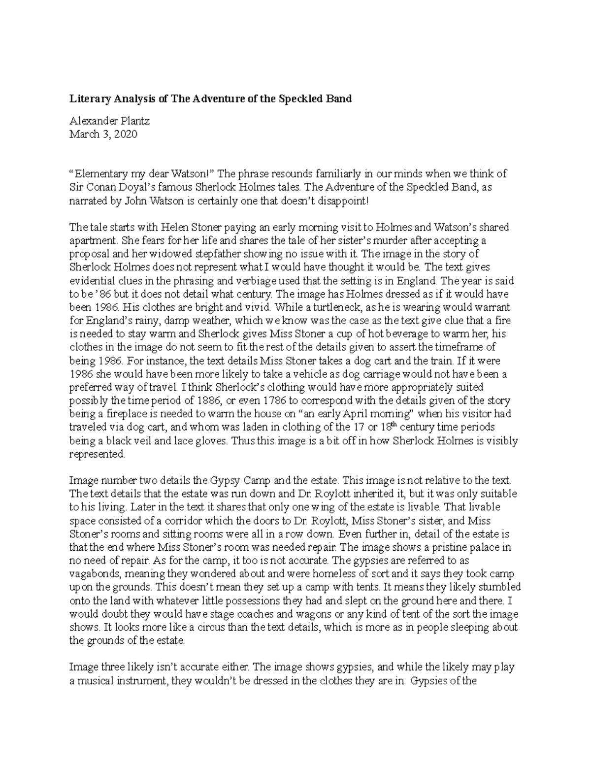 English Literary Analysis-Speckled Band - Literary Analysis of The ...