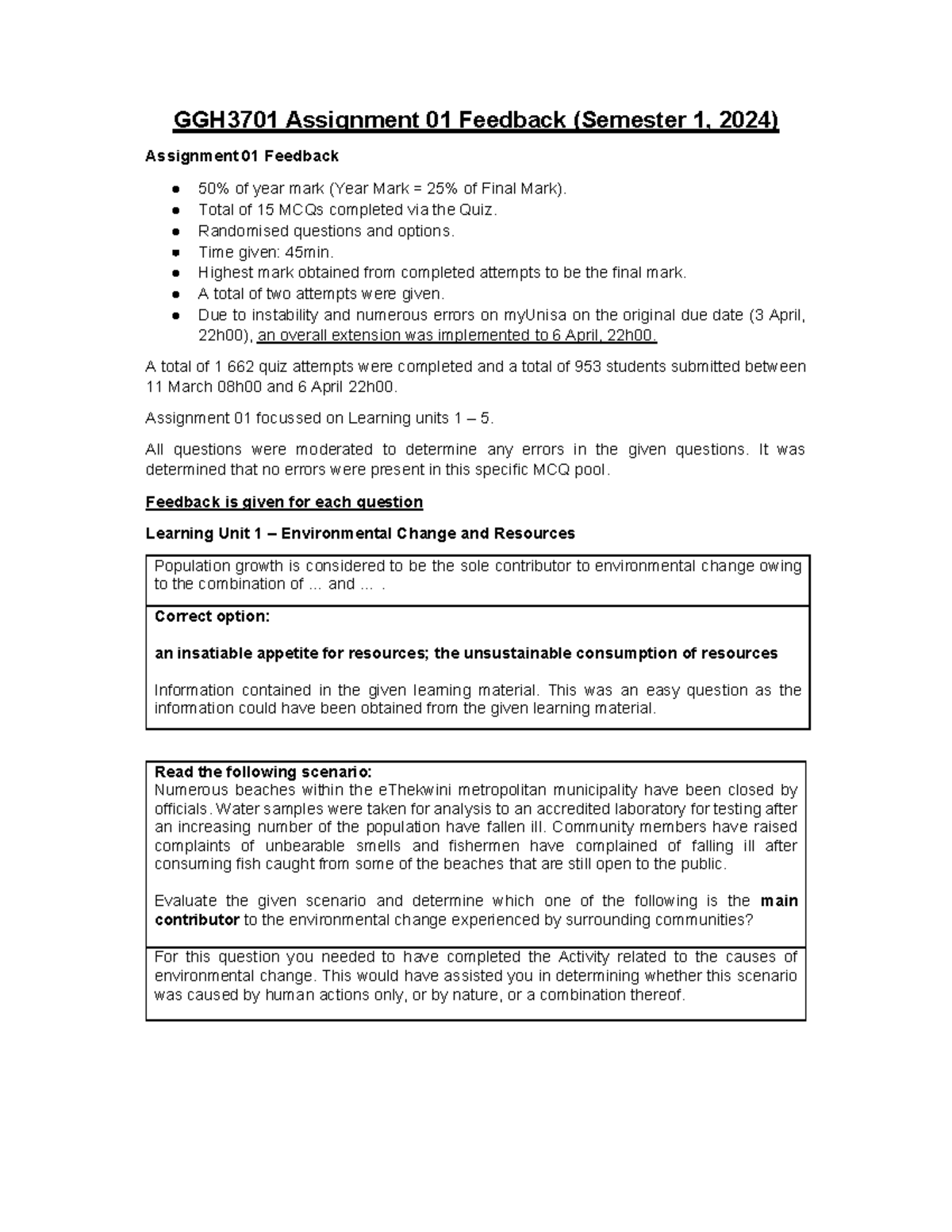 GGH3701 - S1 A1 Feedback - GGH3701 Assignment 01 Feedback (Semester 1, 2024) Assignment 01 ...