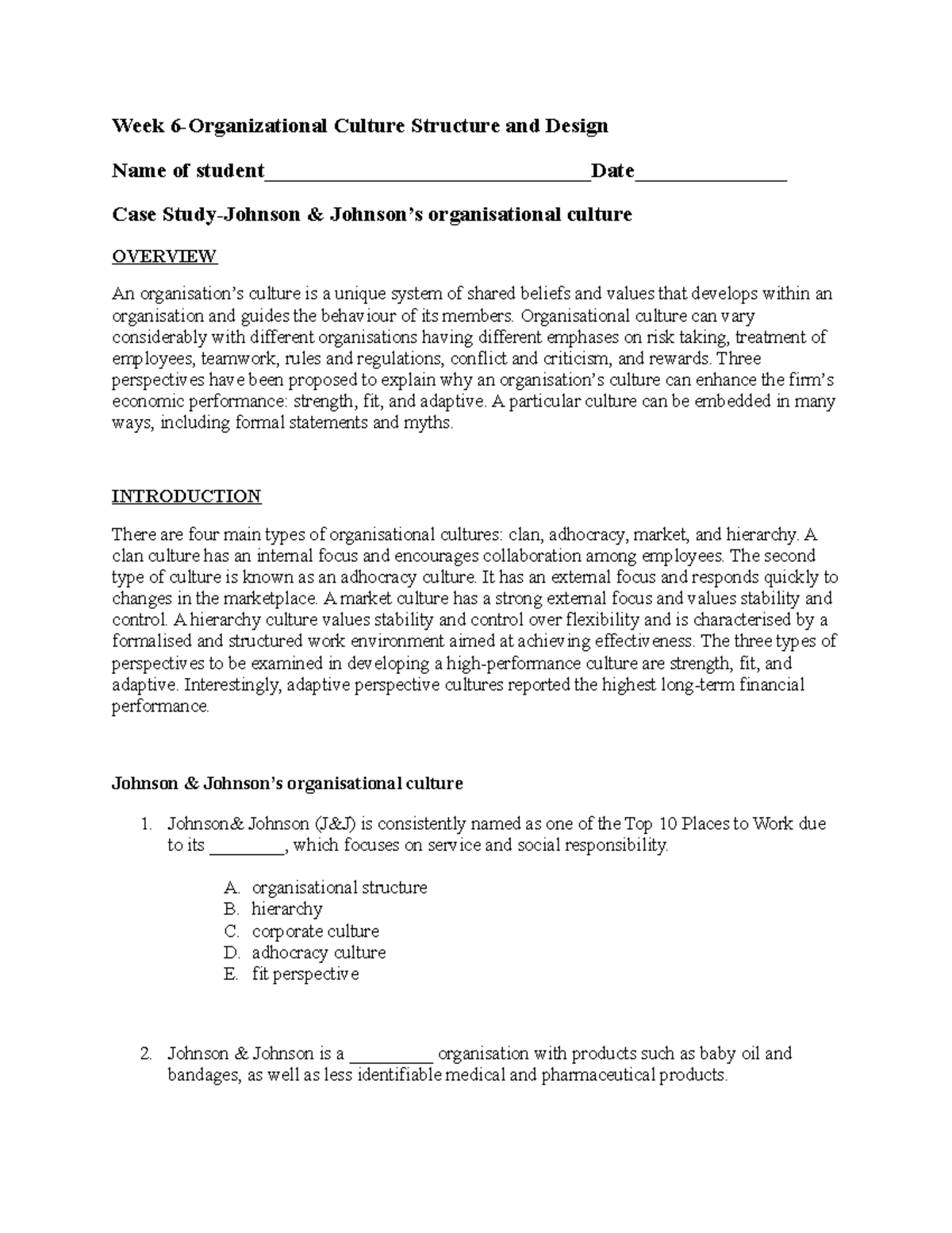 Session 6-HW activity - .... - Week 6-Organizational Culture Structure ...