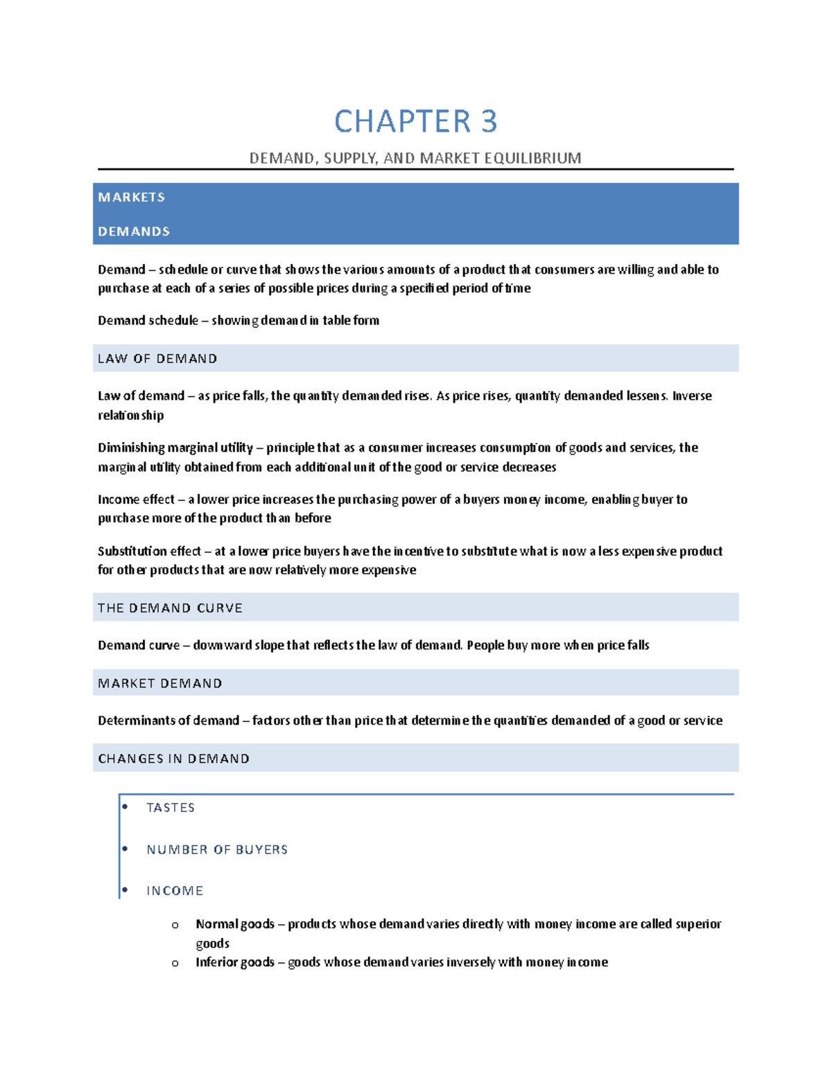 Chapter 3 - Lecture notes 3 - CHAPTER 3 DEMAND, SUPPLY, AND MARKET ...