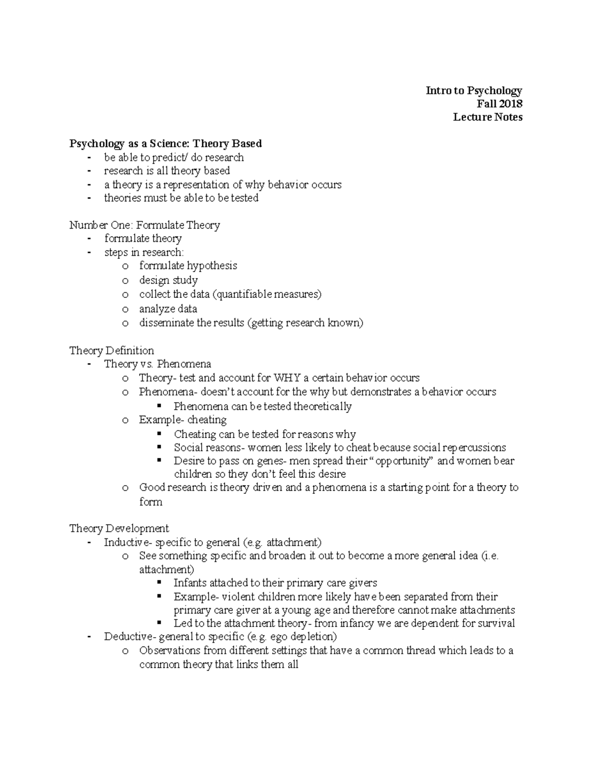 Full Year Notes - Intro to Psychology Fall 2018 Lecture Notes ...