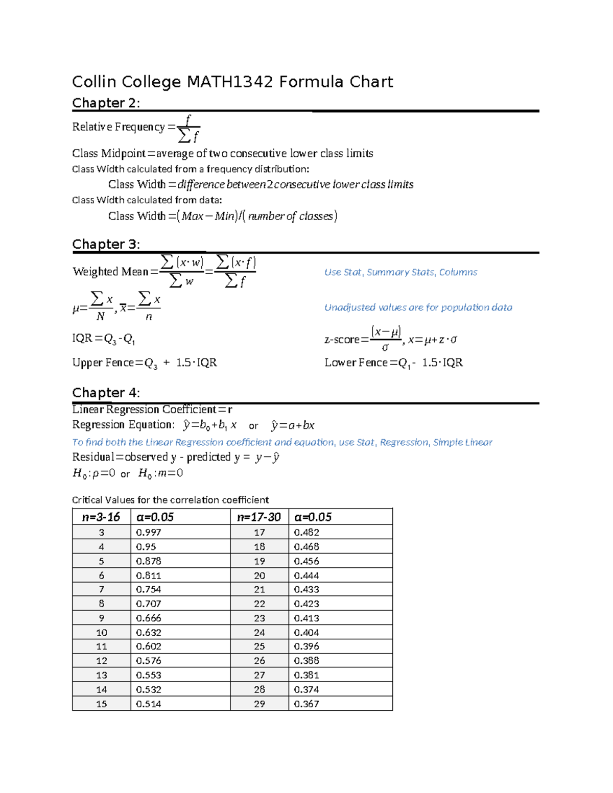 05 Collin Common Formula Chart Stat Crunch Foster - Collin College ...