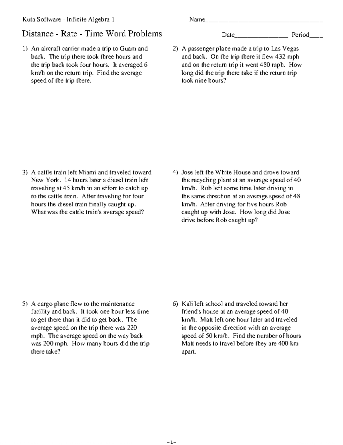 Distance Rate Time Word Problems - ©C H 2 t 0 y 1 l 2 V 6 KHuwtNaM ...