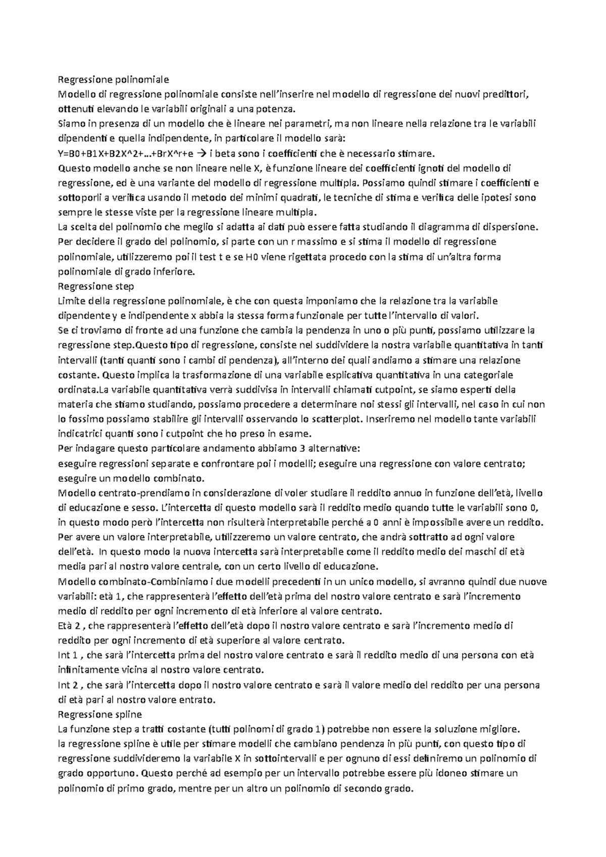 Regressione polinomiale, step e spline - Regressione polinomiale Modello di regressione ...
