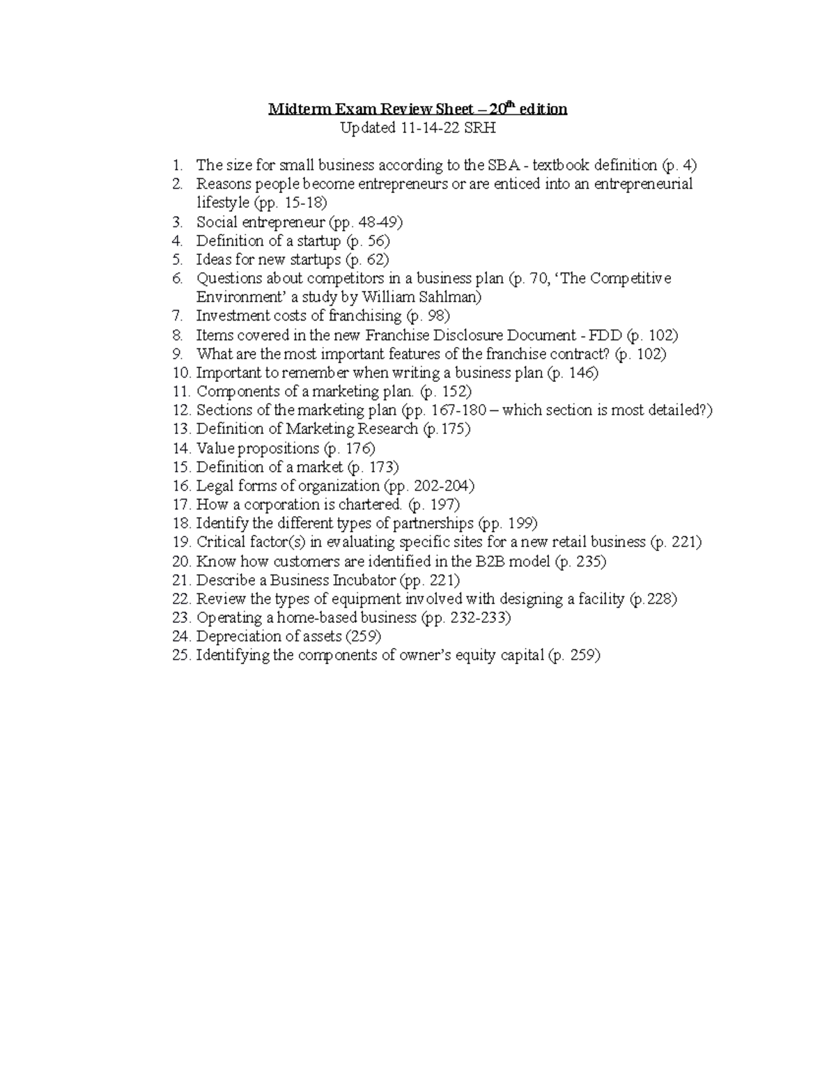 Midterm Exam Review Sheet 20th edition - Midterm Exam Review Sheet ...