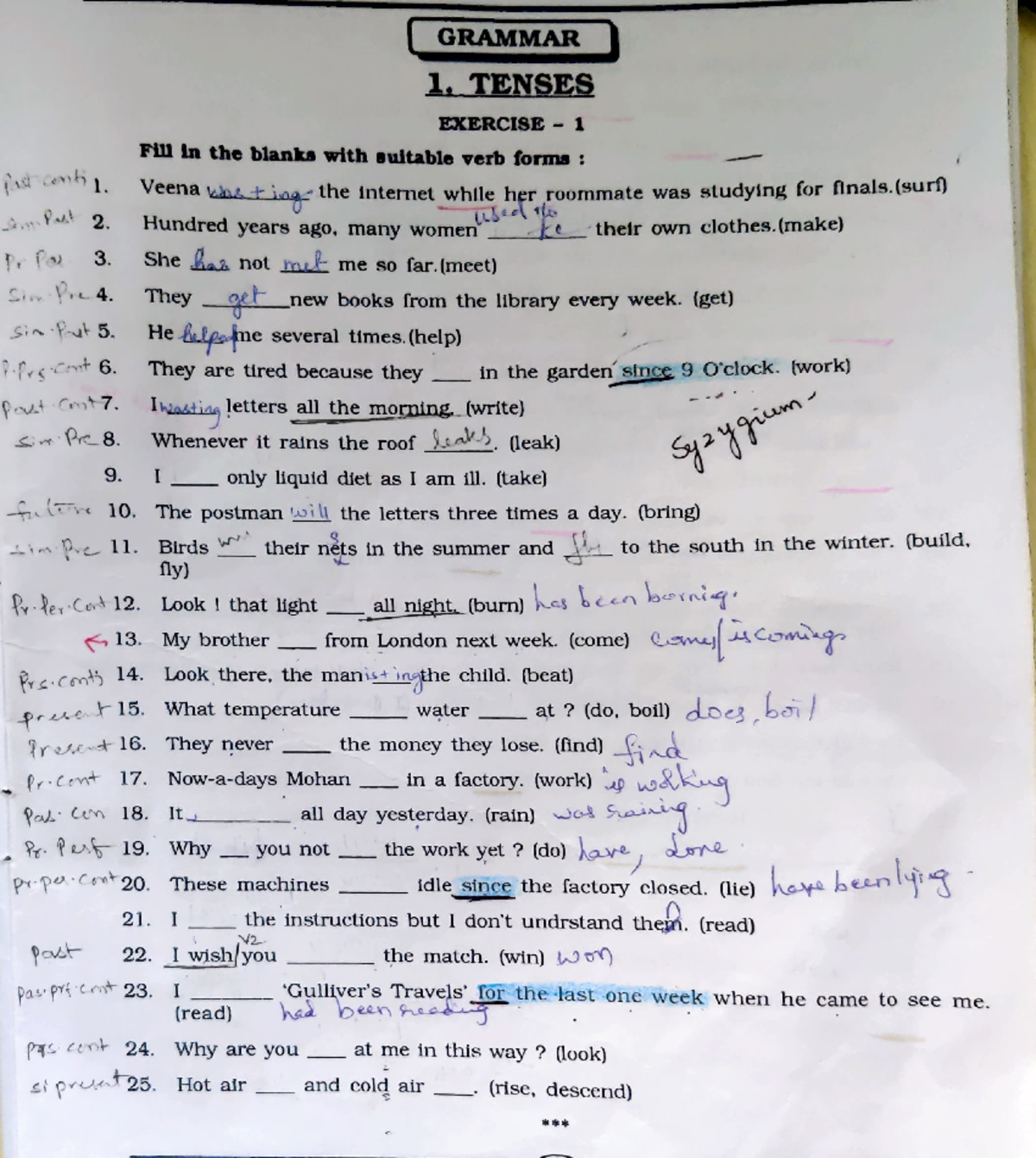 Adobe Scan 08-Aug-2022 - GRAMMAR 1, TENSES EXERCISE - 1 FIll In the ...