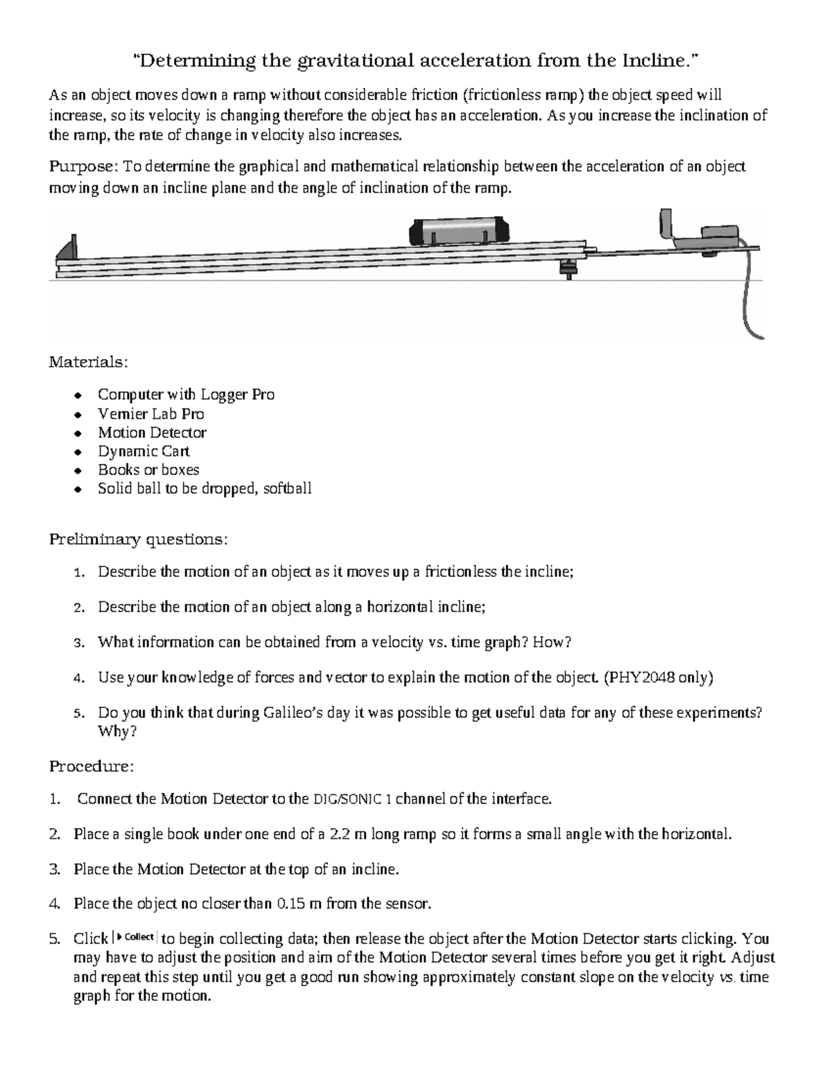 2-6 Lab 2 Determining the gravitational acceleration from the Incline ...