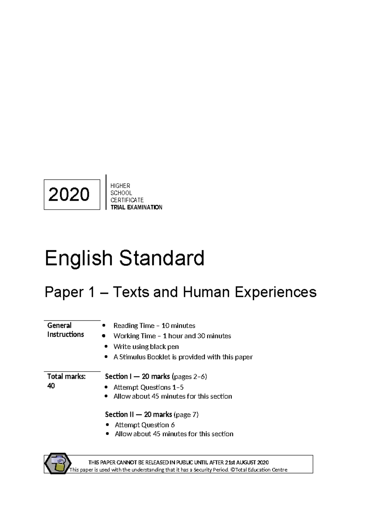 2020English Stdhscpaper 1HExp - English Standard Paper 1 – Texts and ...