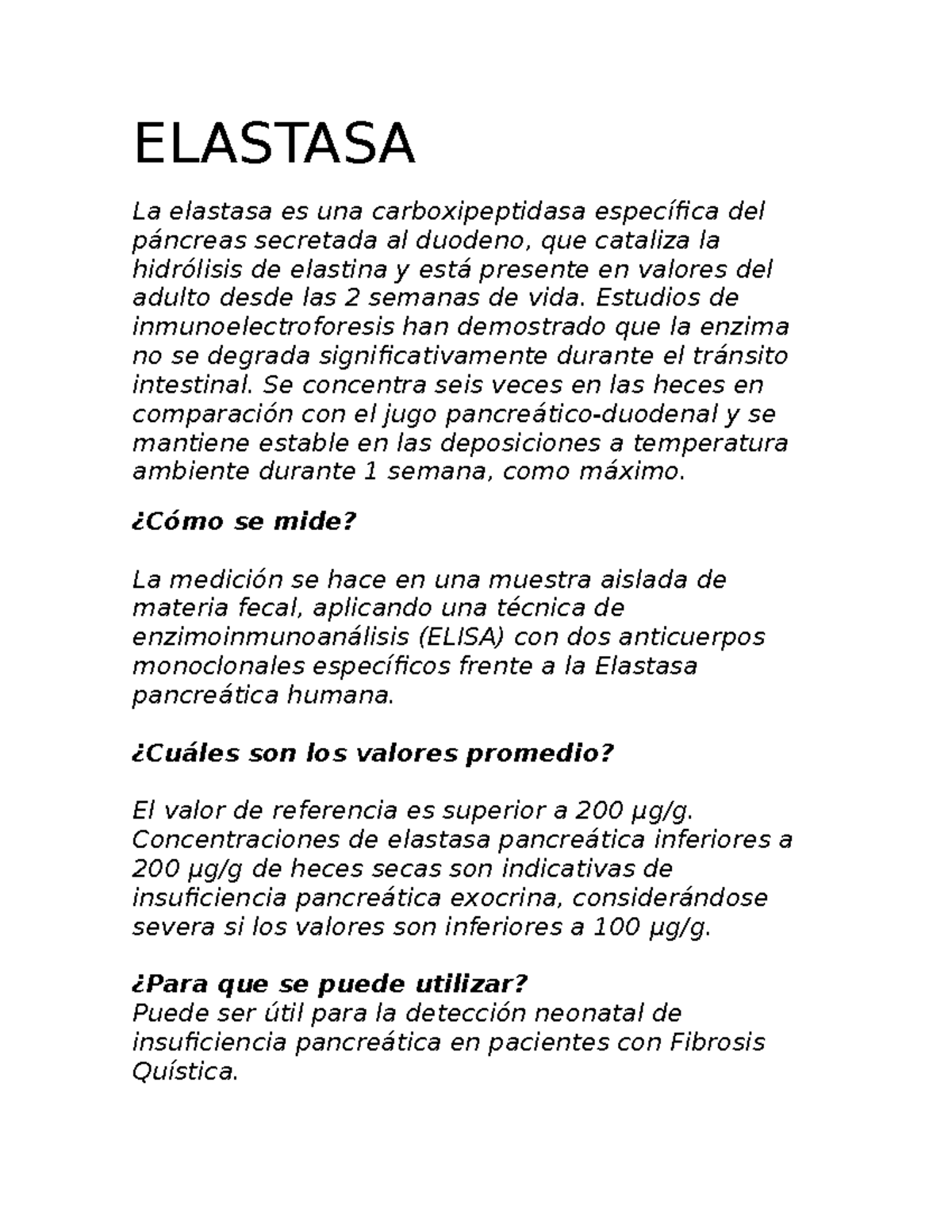 Elastasa - Bioquímica - IPN - Studocu