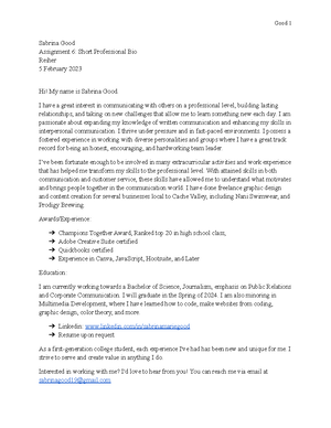 Assignment 2 good example of effective pr writing - Sabrina Good 16 January 2023 Reiher Article ...