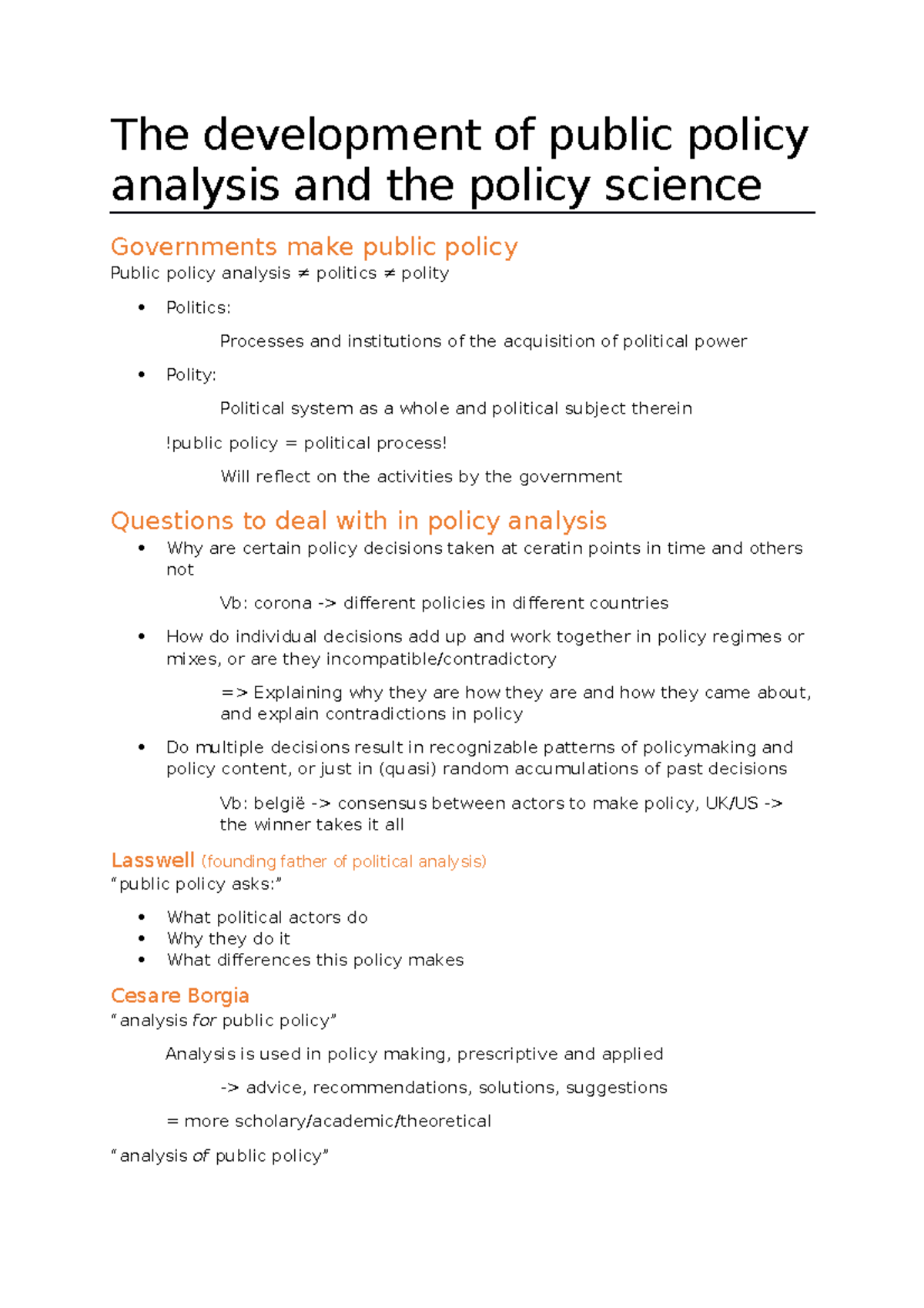 Samenvatting Policy analysis - The development of public policy ...