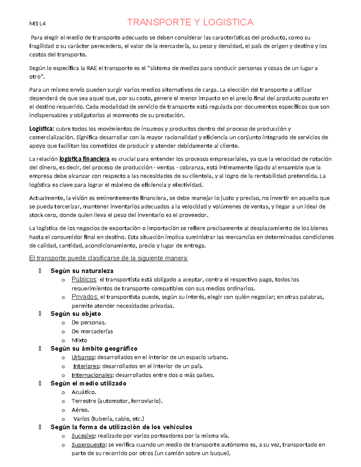M3 L4 Transporte Y Logistica - M3 L4 TRANSPORTE Y LOGISTICA Para elegir el medio de transporte ...