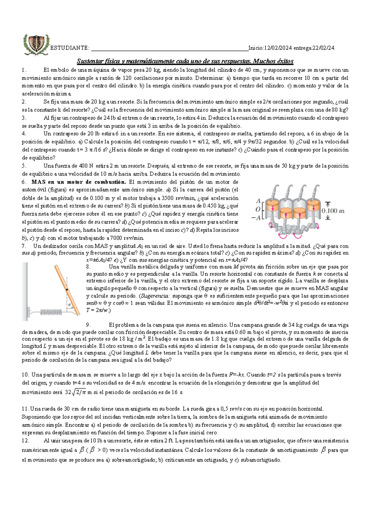 Trabajo 1 MAS y oscilaciones fisica moderna - ESTUDIANTE: - Studocu