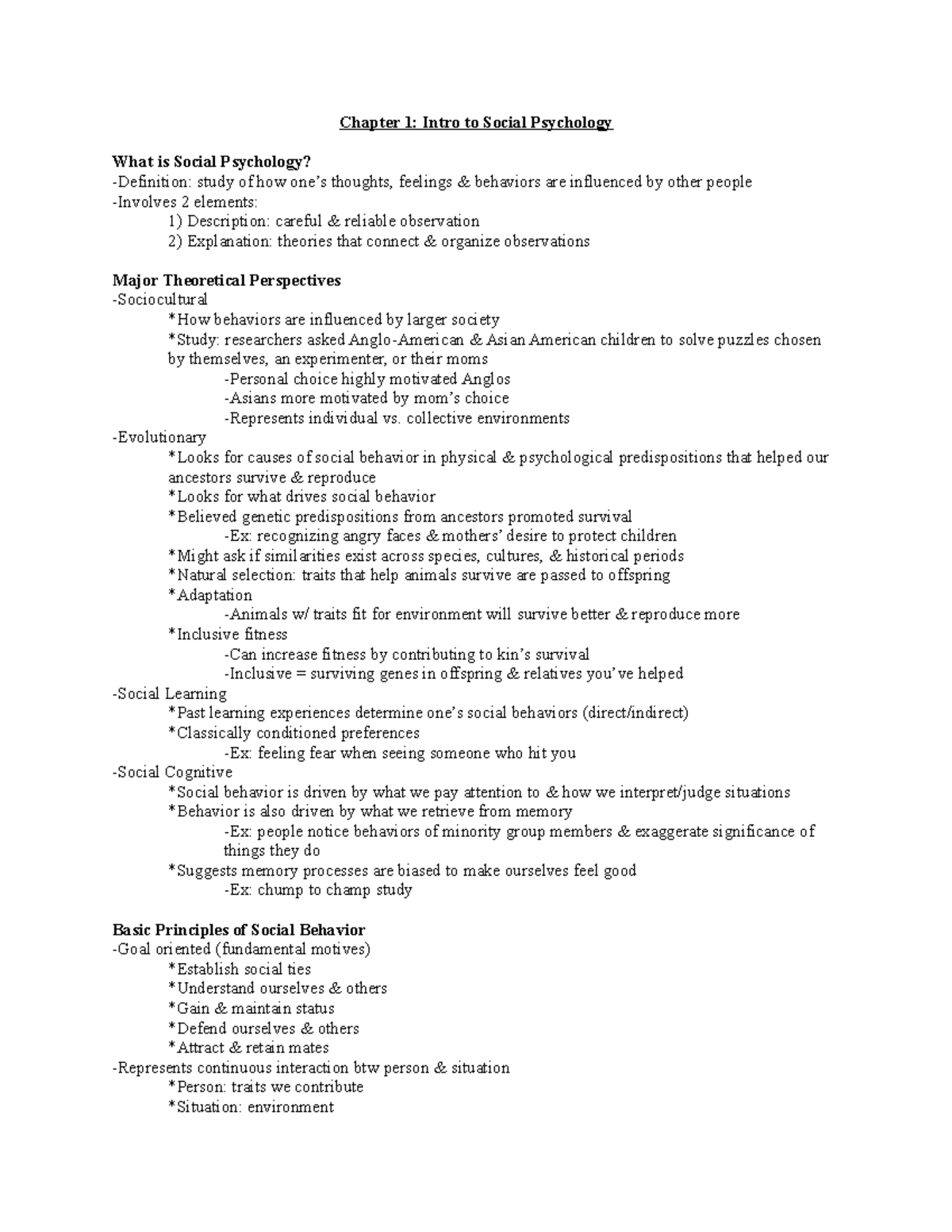 Final Study Guide - Chapter 1: Intro to Social Psychology What is ...