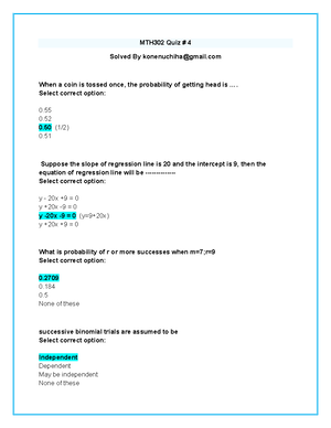 Usman Mth302 Final Notes Highlights - Business Mathematics & Statistics ...