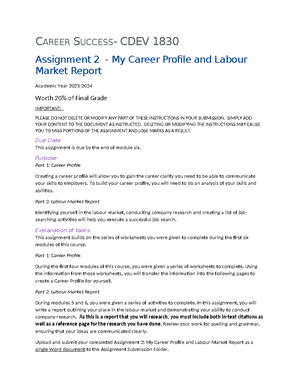 CDEV1830 Career Success Assignment 1 My Career Profile - CAREER SUCCESS ...