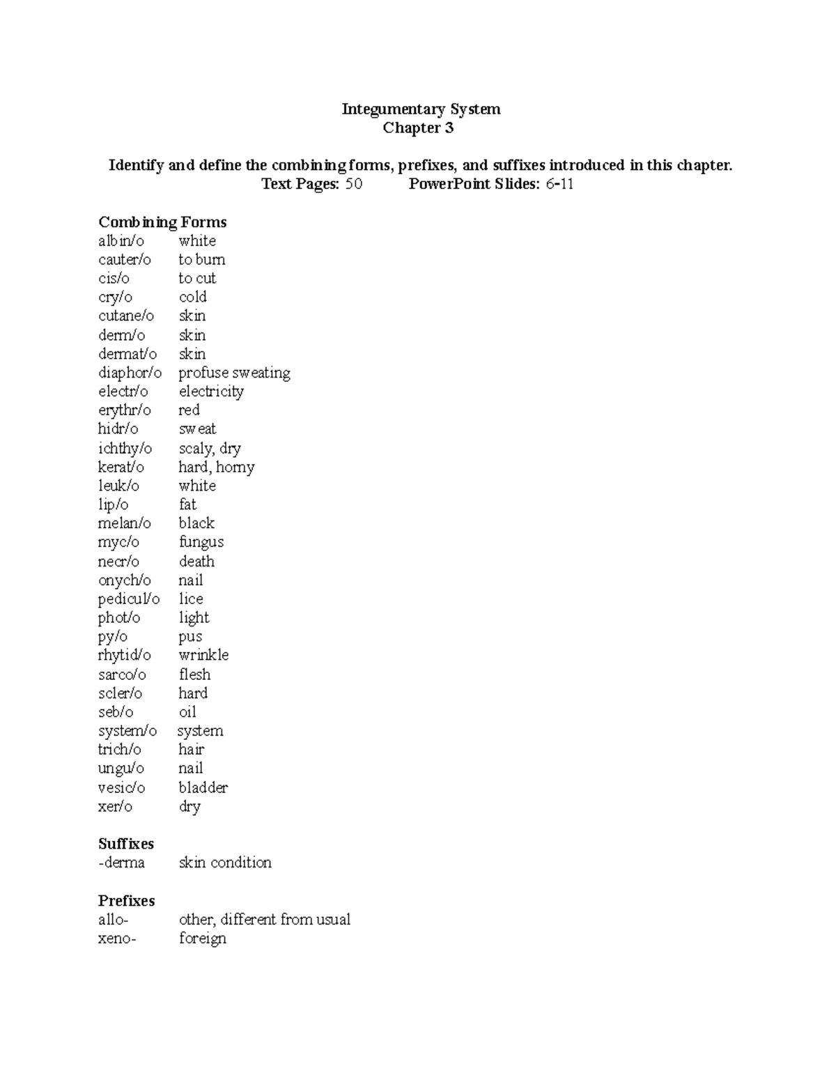 Ch 3 Outline - Lecture notes 3 - Integumentary System Chapter 3 ...