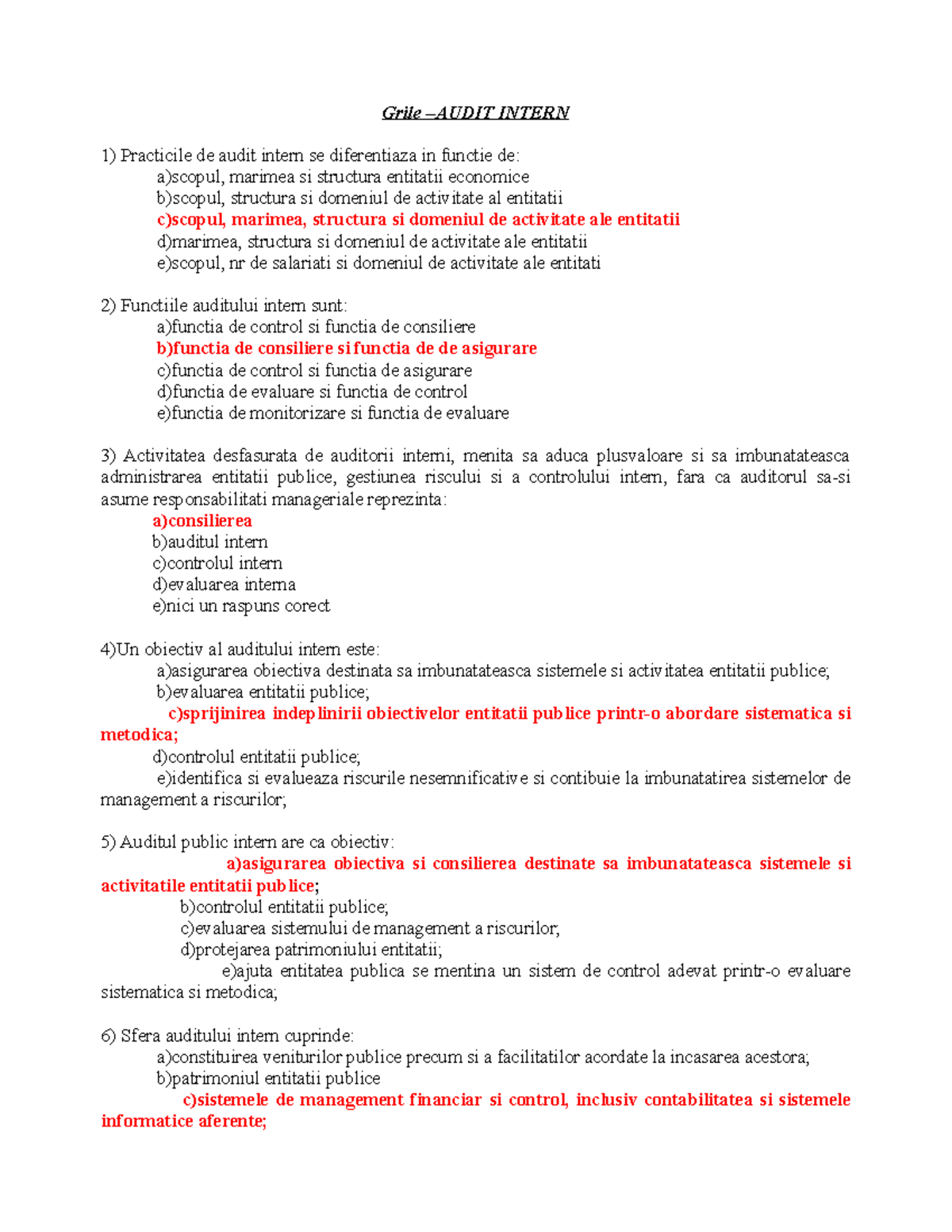 252726557 Grile Audit Intern Forma Finala Pt Examen - Grile –AUDIT ...