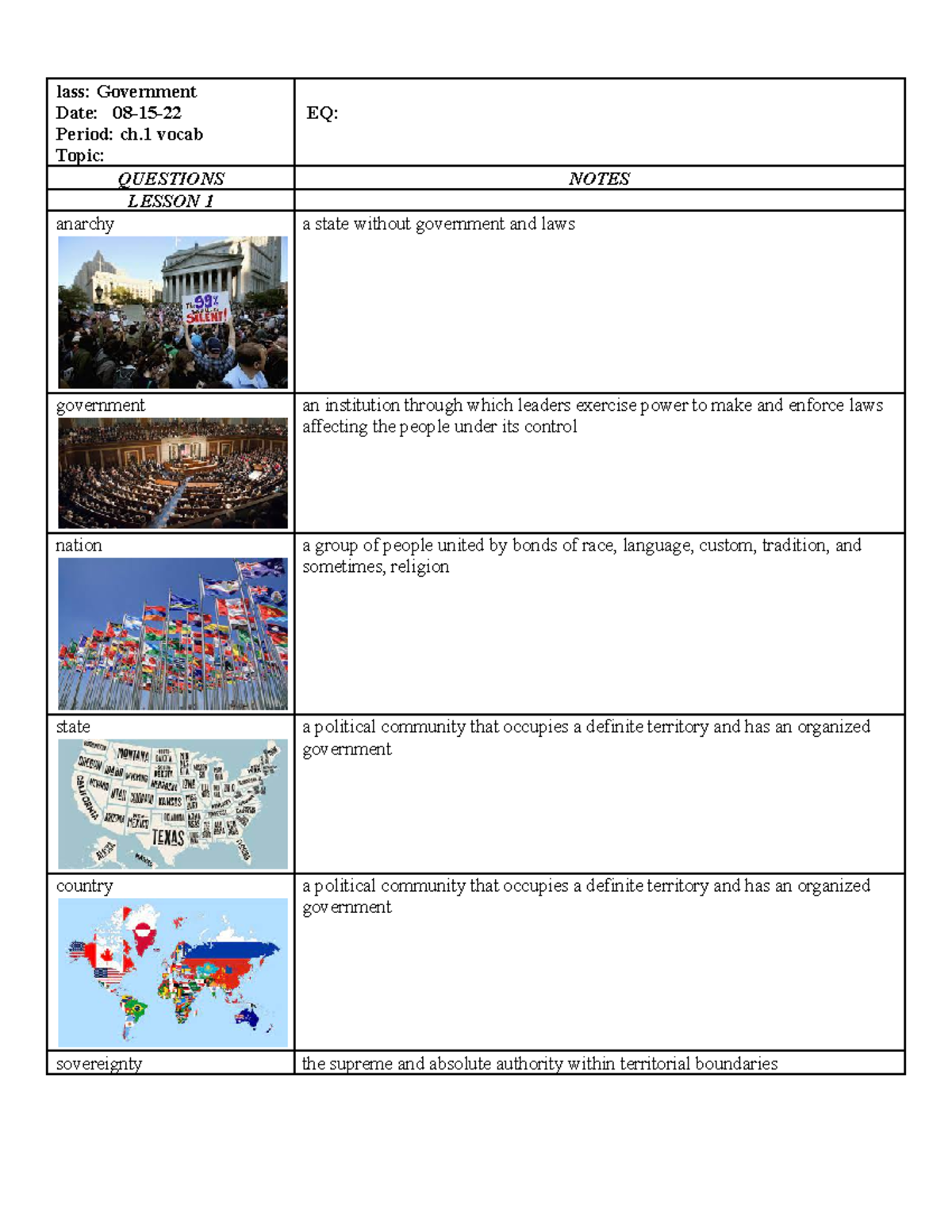 Ch.1 vocab government - lass: Government Date: 08-15- Period: ch vocab ...