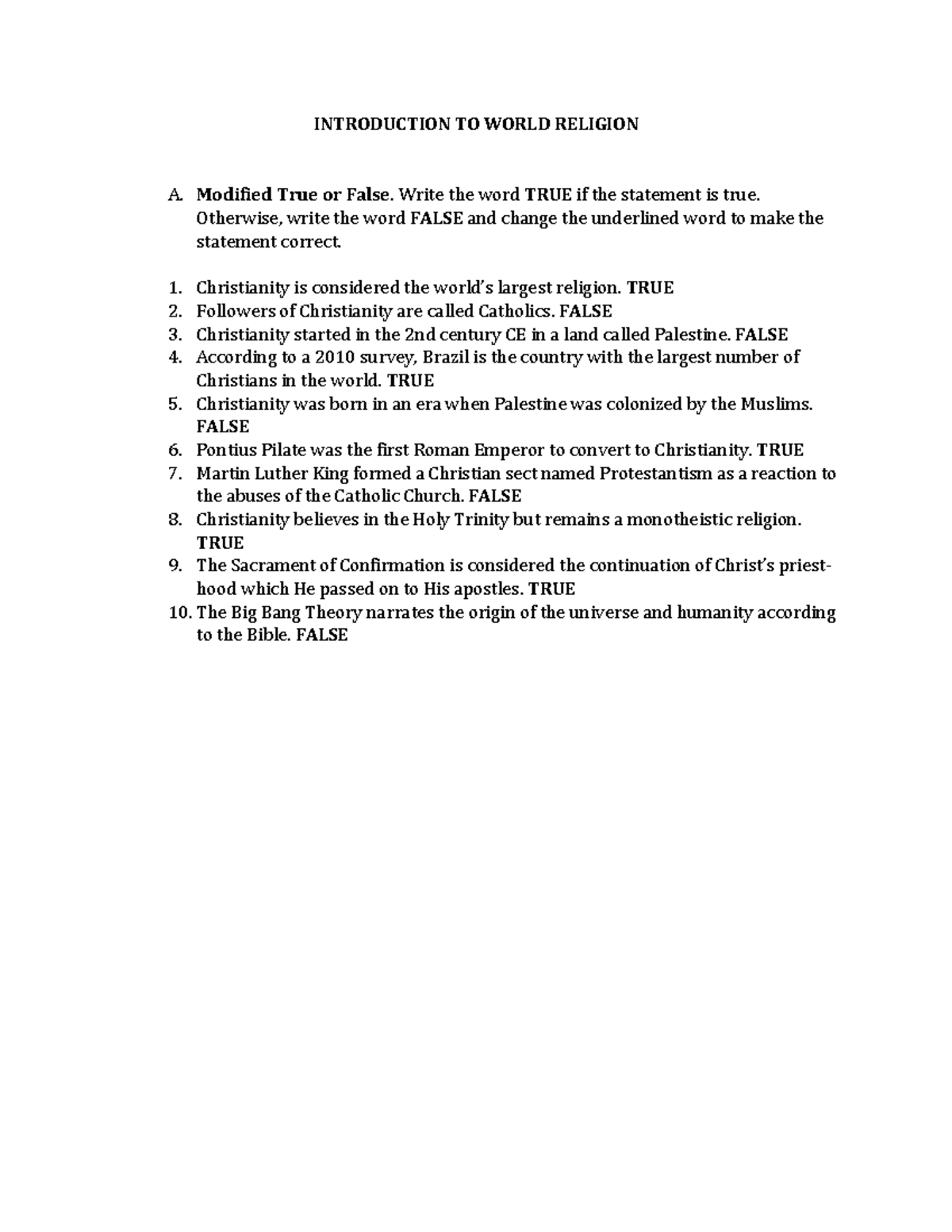 Introduction TO World Religion - INTRODUCTION TO WORLD RELIGION A ...