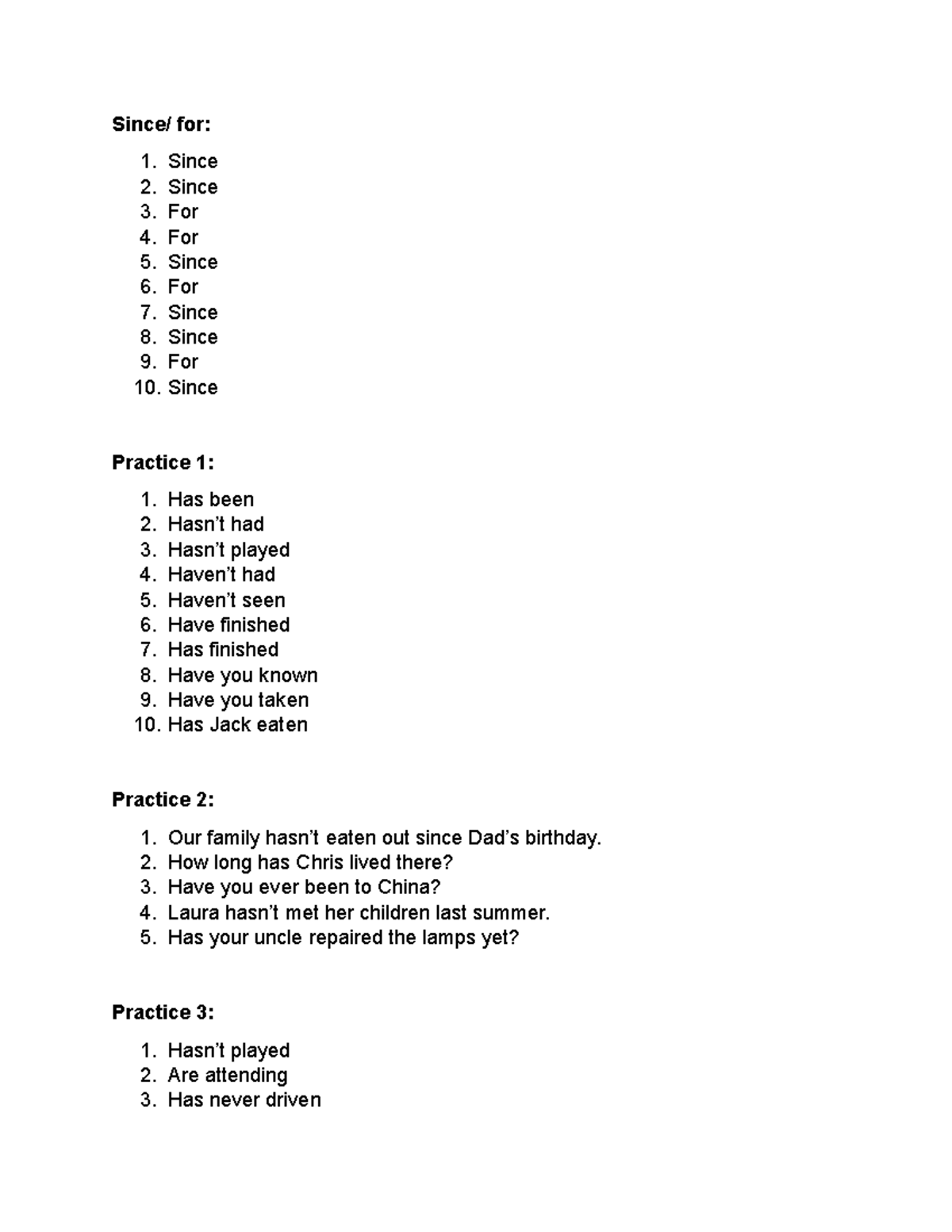 Sincefor - Конспекти лекцій 1 - Since/ for: Since Since For For Since ...