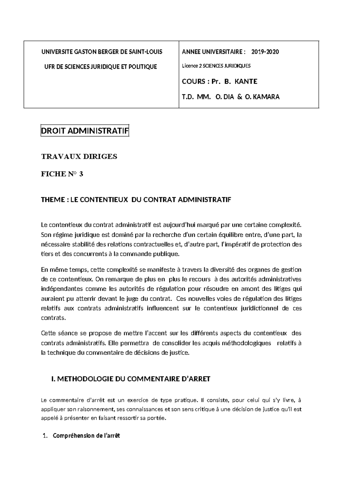 Fiche 3 DA S2 2020 Contentieux du Contrat administratif - UNIVERSITE ...
