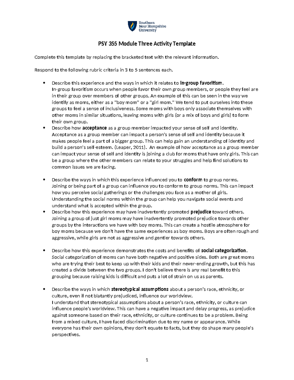 PSY 355 Module Three Activity Template - PSY 355 Module Three Activity ...