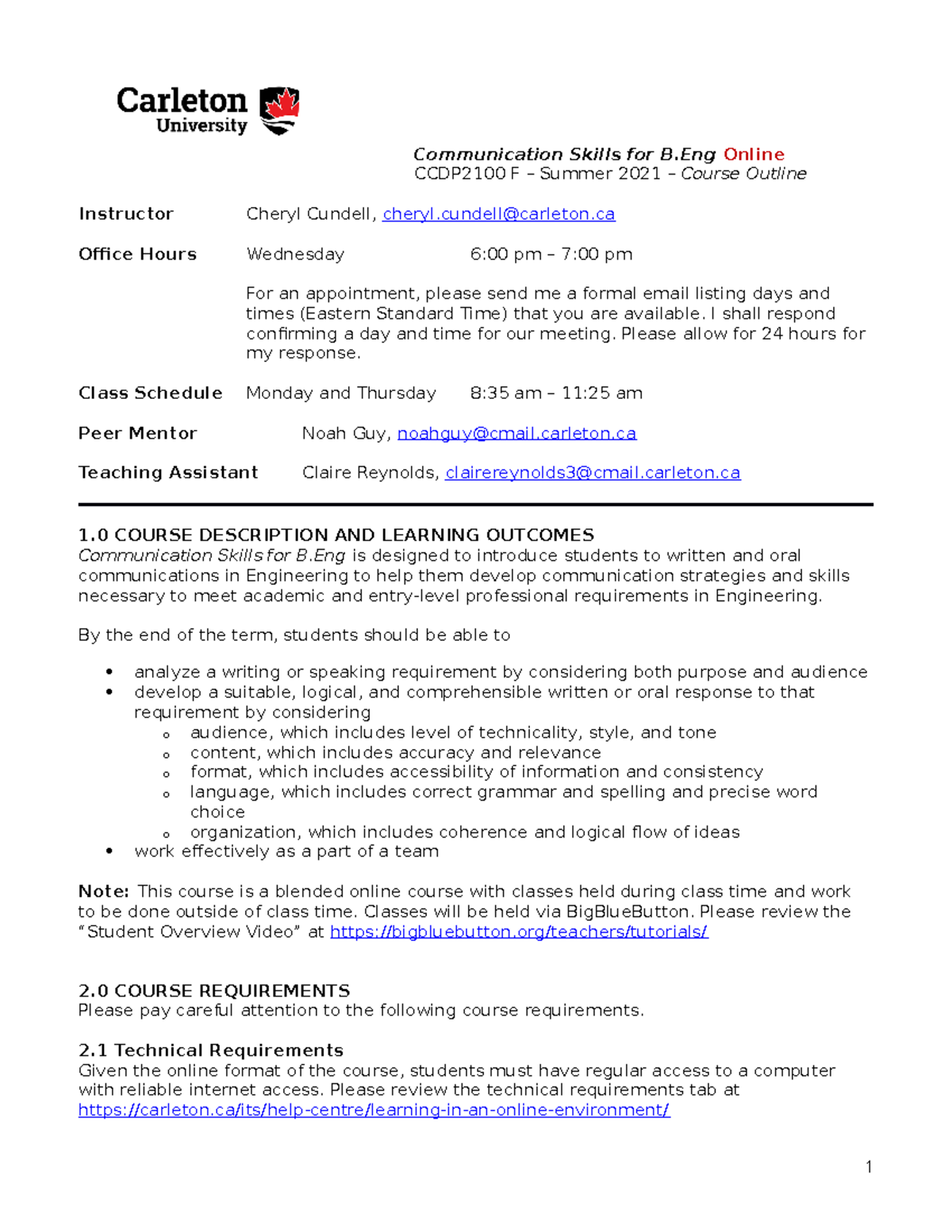 2021 Summer Course Outline - Communication Skills for B Online CCDP2100 ...